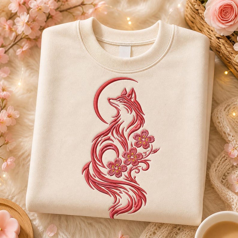 Floral Fox Embroidery Design, Red Animal Machine Pattern (instant ...