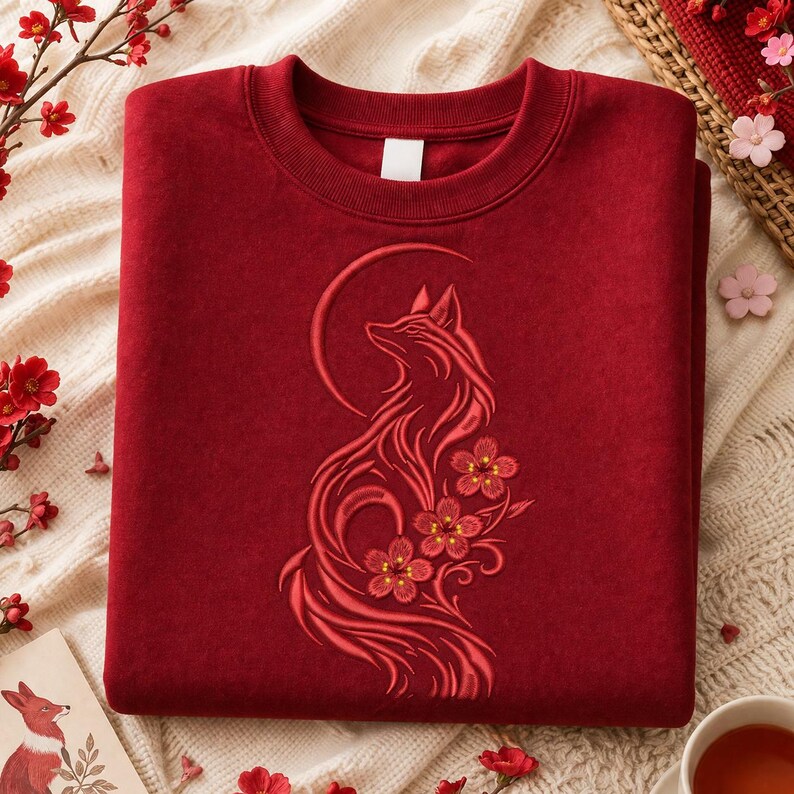 Floral Fox Embroidery Design, Red Animal Machine Pattern (instant ...