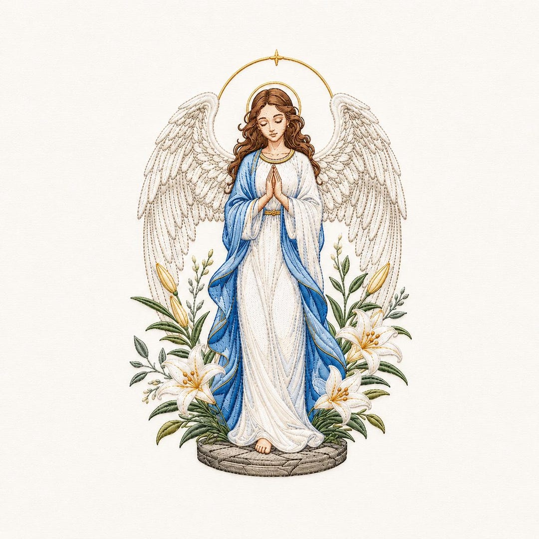 Guardian Angel Embroidery Design, Floral Angel Art (instant Download ...