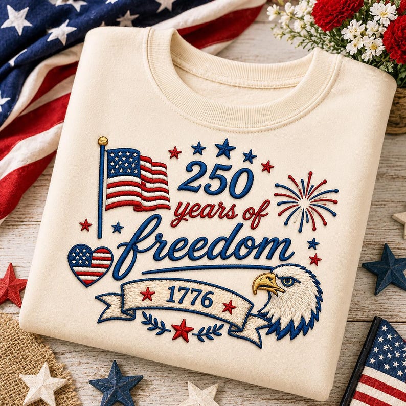 250 Years Freedom Embroidery Design, Patriotic USA Flag Eagle 1776 ...