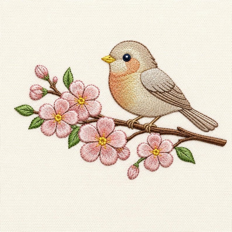 Bird Blossom Branch Embroidery Design, Spring Floral Machine Pattern ...