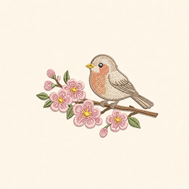 Bird Blossom Branch Embroidery Design, Spring Floral Machine Pattern ...