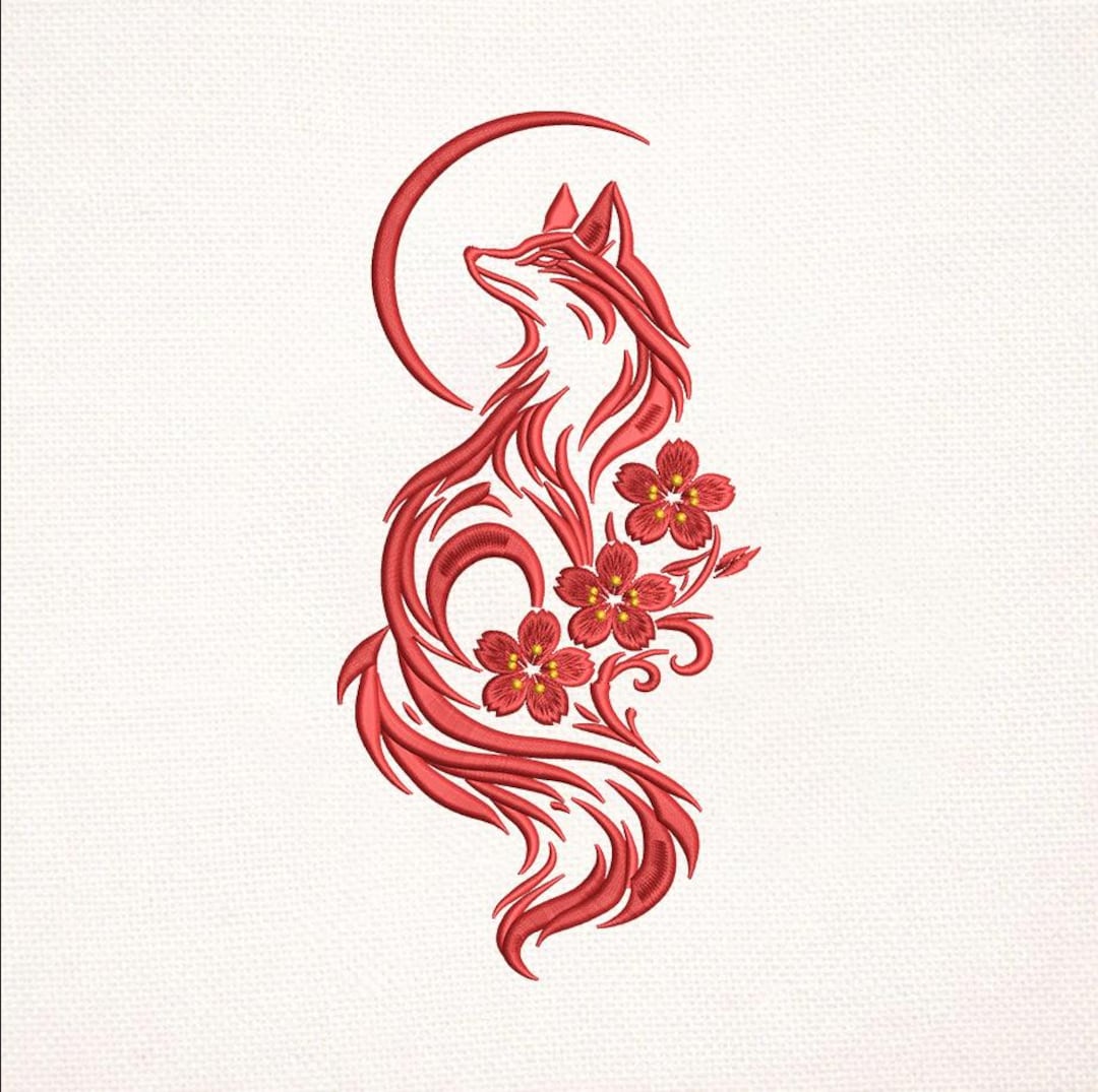 Floral Fox Embroidery Design, Red Animal Machine Pattern (instant ...