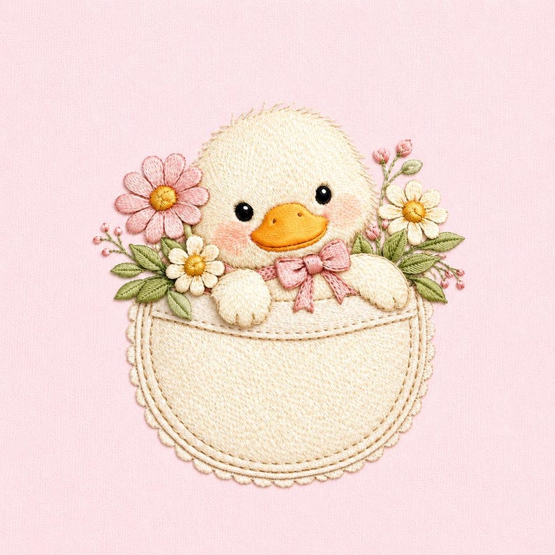 Duck Pocket Embroidery Design, Floral Duckling Machine Pattern (digital ...
