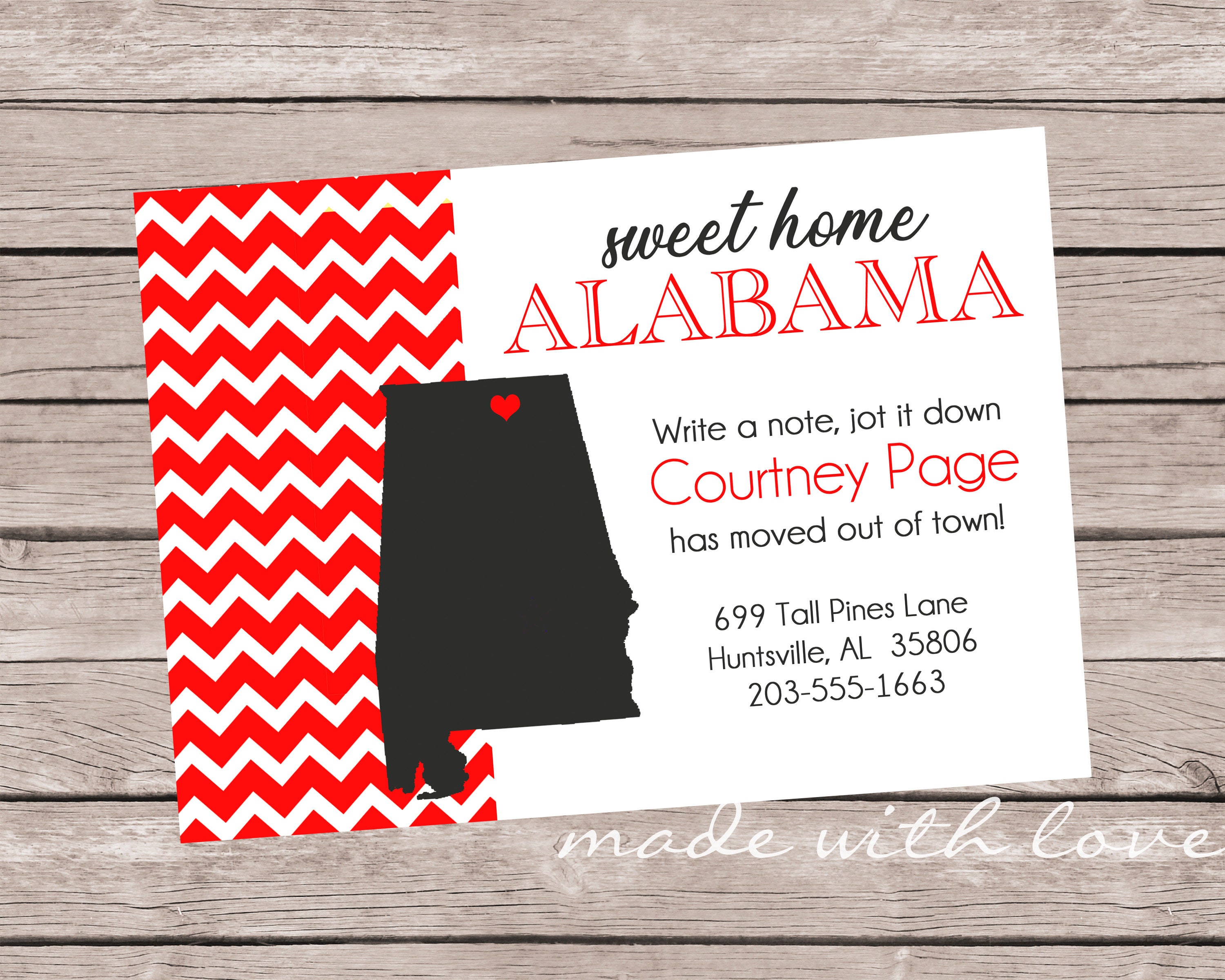 Sweet Home Alabama {or Your State!}-change of Address Card/moving ...