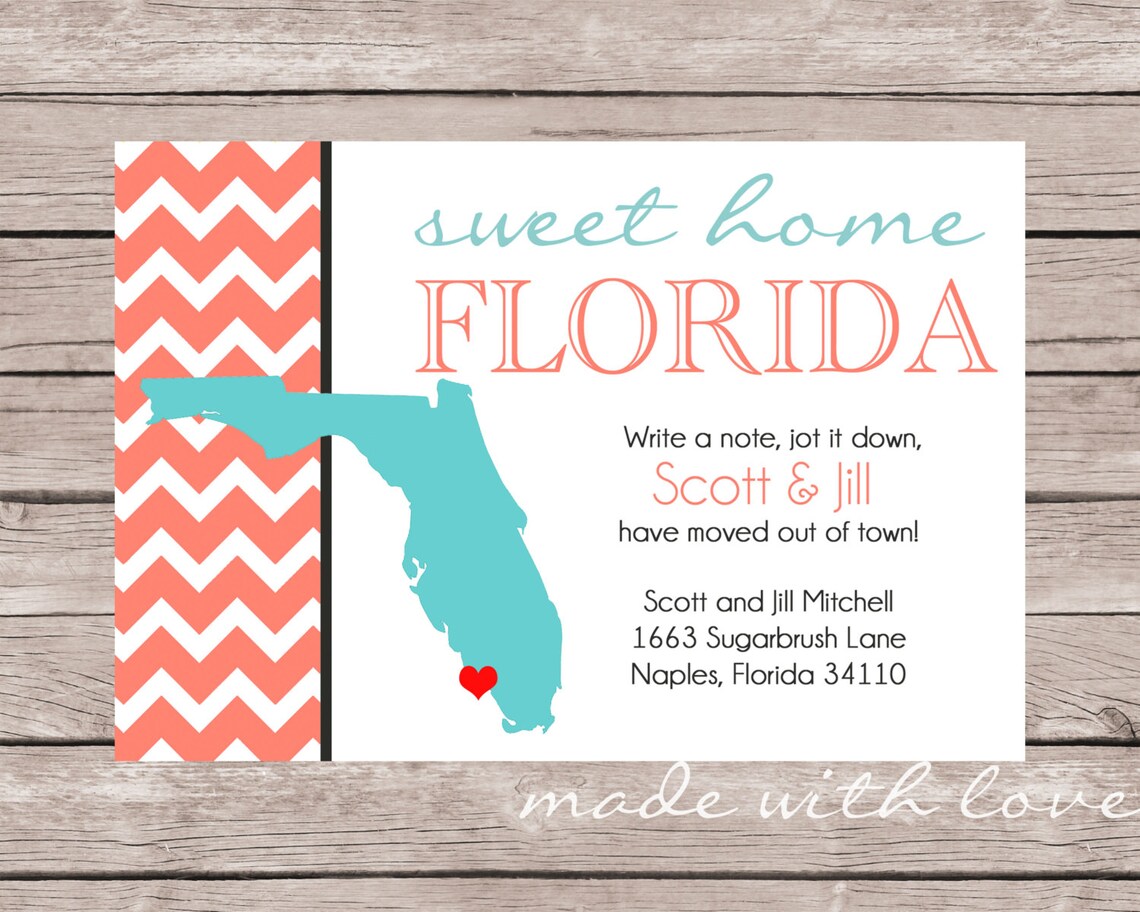 Sweet Home Florida {or Your State!}-change of Address Card/moving ...