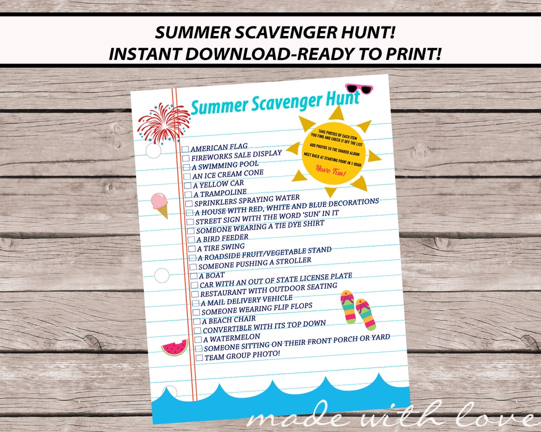 Summer Scavenger Hunt, Instant Digital Download - Etsy