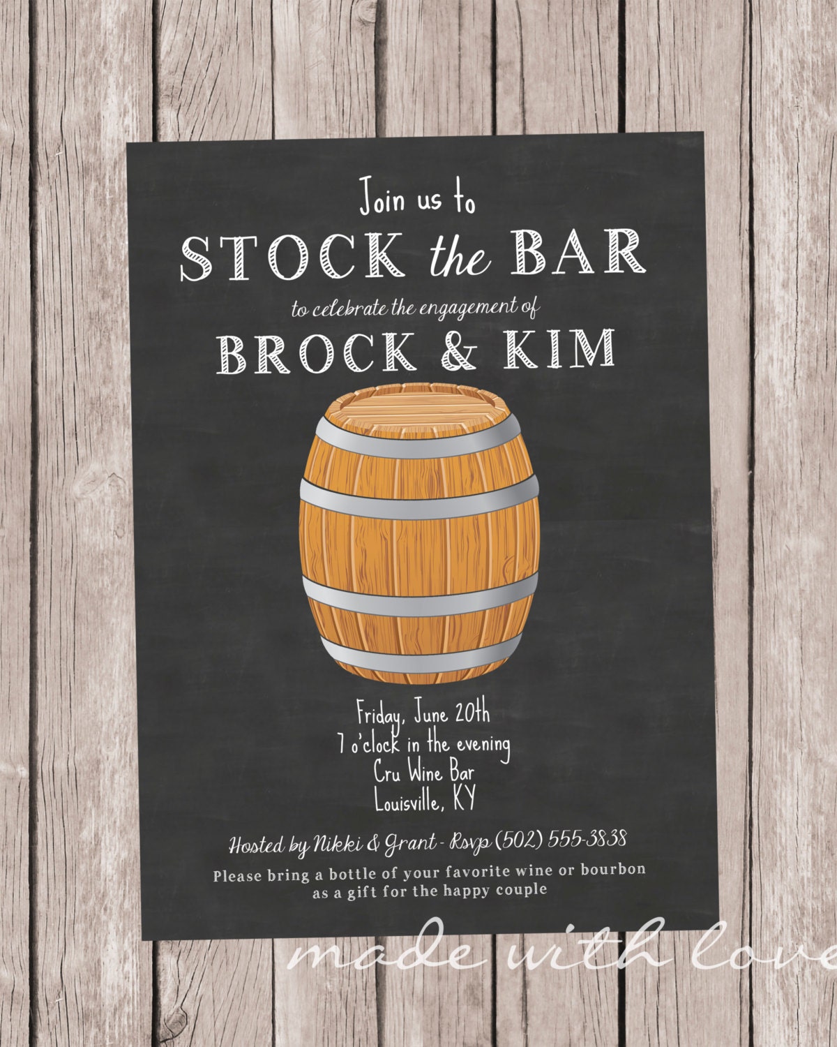 Stock the Bar, Wine or Bourbon Barrel Party Invitation, Personalized ...
