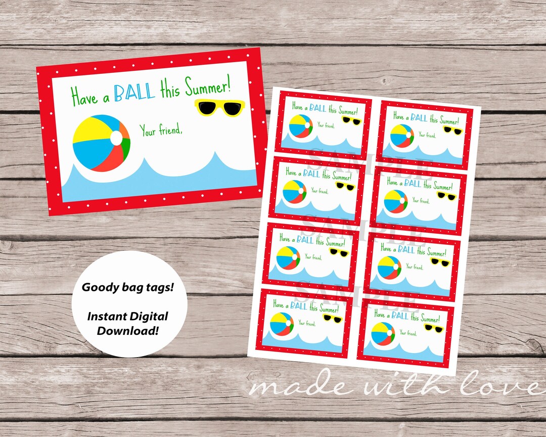 Goody Bag Tags Have a Ball This Summer Printable Digital - Etsy