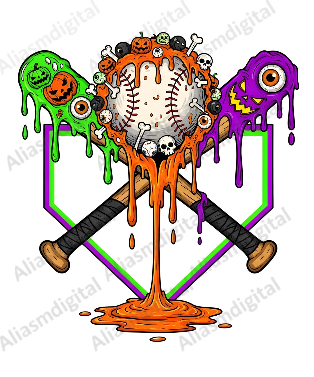 Halloween Baseball Drip PNG, Ice Cream Drip Spooky Skull, Dripping ...