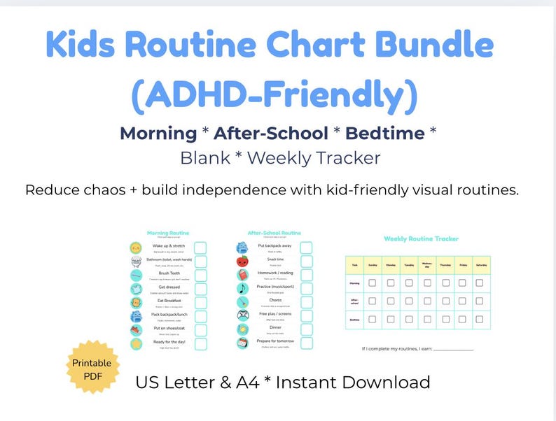 Kids Routine Chart Bundle (adhd-friendly) | Morning, After-school ...