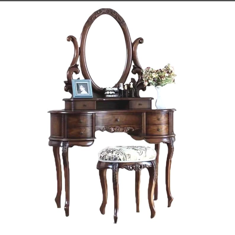 Vintage Wood Vanity Table With Mirror, French Style Makeup Desk - Etsy