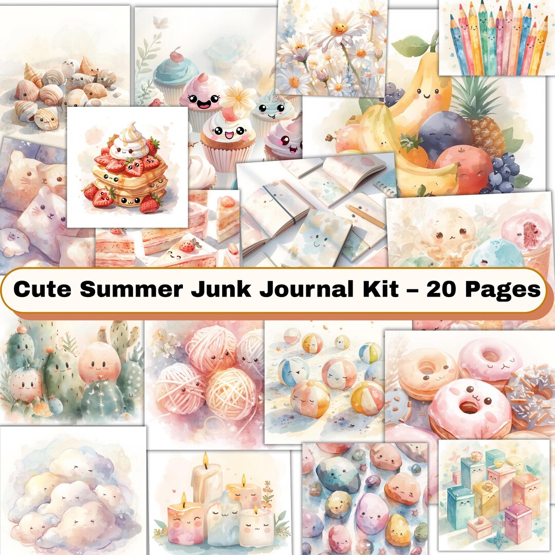Cute Summer Junk Journal Kit – 20 Printable Ephemera & Background Pages ...