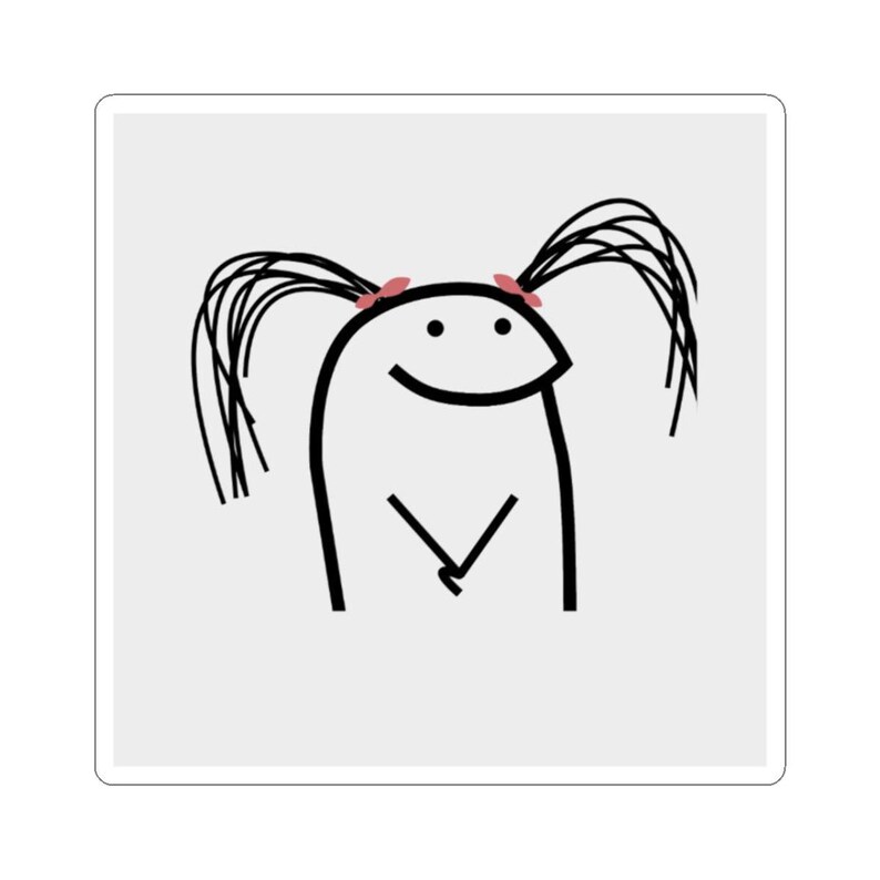 Smiling Flork Girl With Long Black Hair and Pink Bows, Cute Vinyl ...