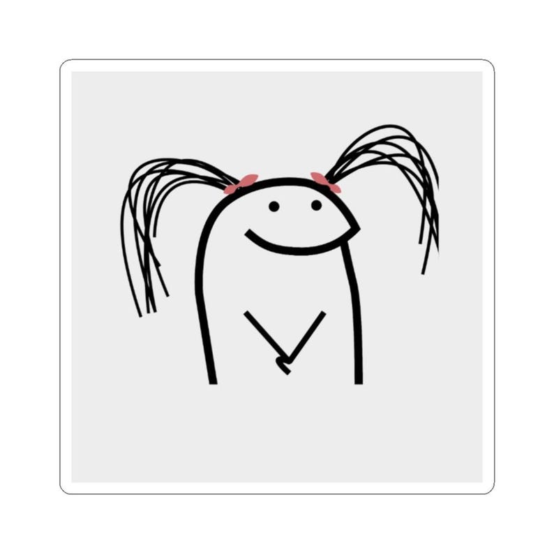 Smiling Flork Girl With Long Black Hair and Pink Bows, Cute Vinyl ...