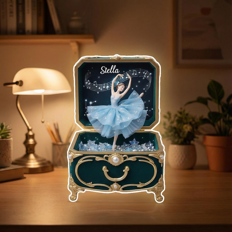 Personalised 3D Ballerina Music Box Light Box, Night Light for Girl ...