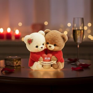Personalized Teddy Bear Couple Acrylic Light Box, Custom Name ...