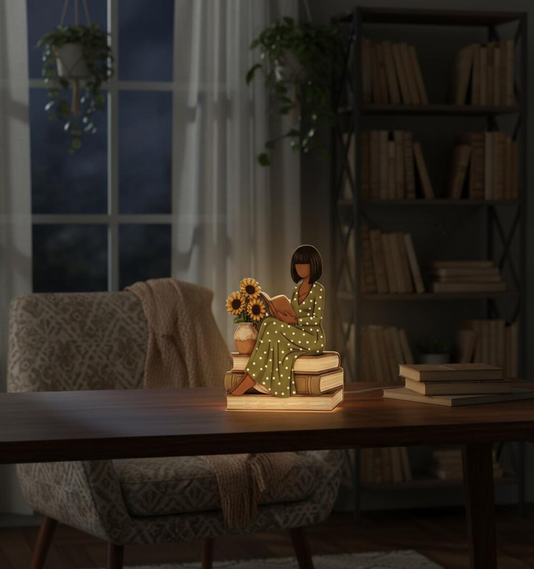 Personalized 3D Reading Black Woman Light Box, Just A Girl Who Loves ...