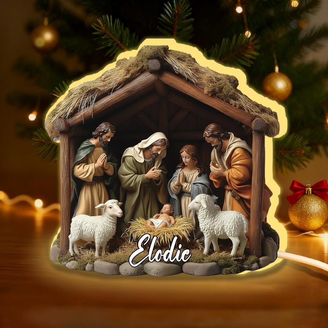 Personalized 3D Nativity Scene Light Box, Custom Name Keepsake Light ...