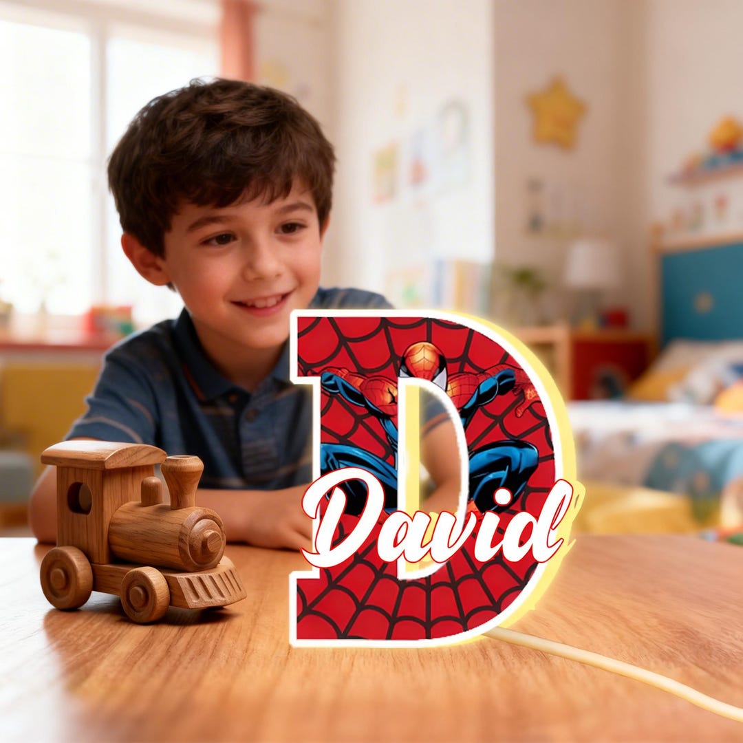 Custom 3D Spiderman Alphabet Light Box With Name, Superhero Boy Bedroom ...