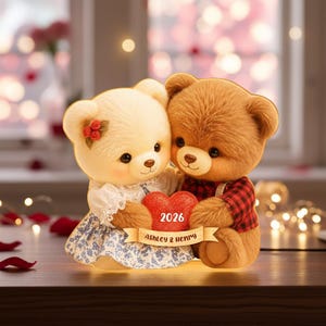 Personalized Teddy Bear Couple Acrylic Light Box, Custom Name ...