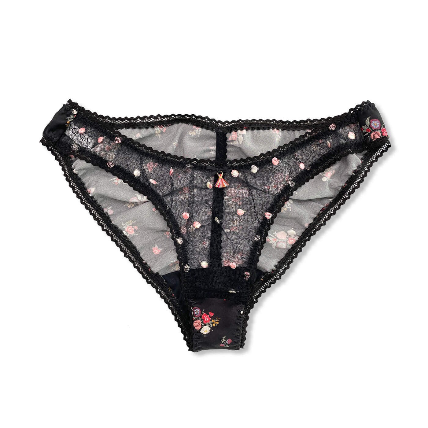 1980s 1990s Retro High Leg Panty Black Lace Silk Floral Vintage Style ...