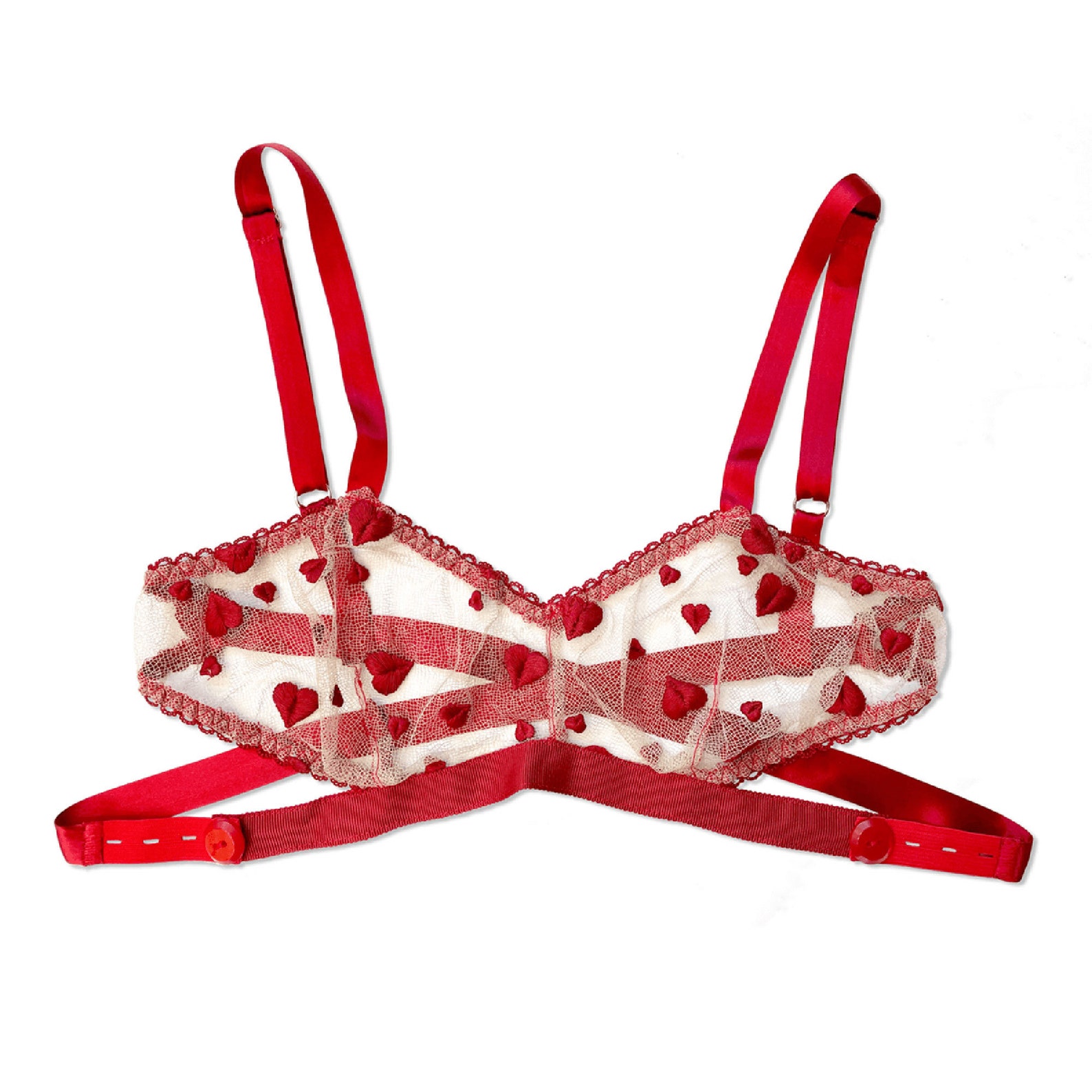 Sheer Heart Bra Pinup Sexy Red Lingerie Bralette Hearts Silk Strappy ...