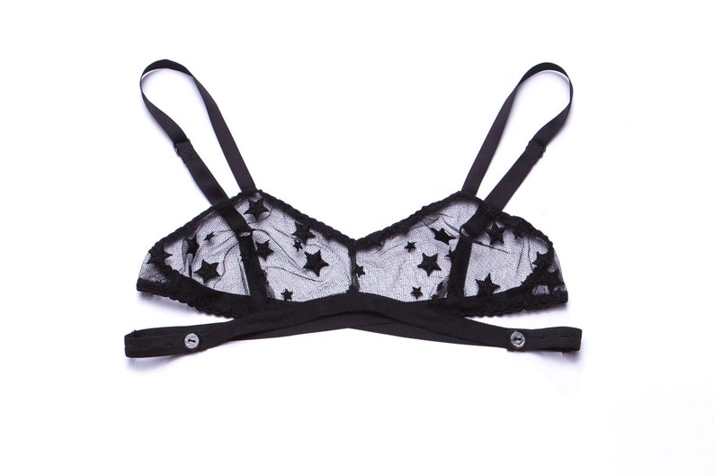 Black Sexy Bra - Star Embroidered French Lace Bralette Lingerie With ...