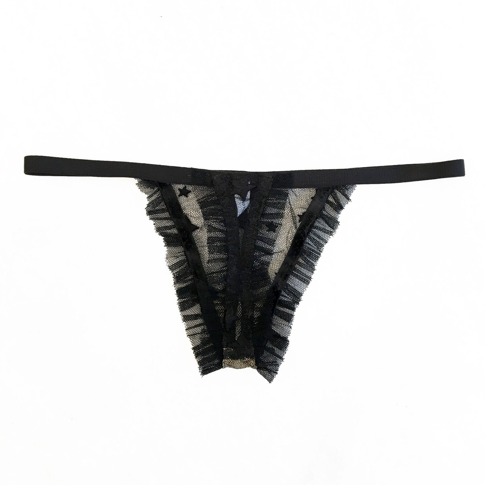 Black Lingerie Lace Tanga Thong Knicker Star Ruffle Bachelorette Gift ...