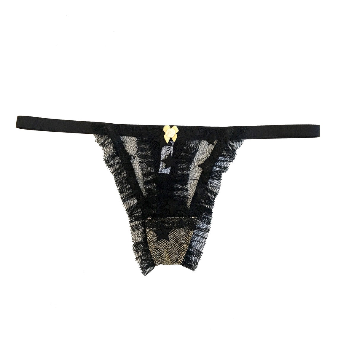 Halloween Black Lace Thong Tanga Knicker Star Ruffle Bachelorette Gift ...