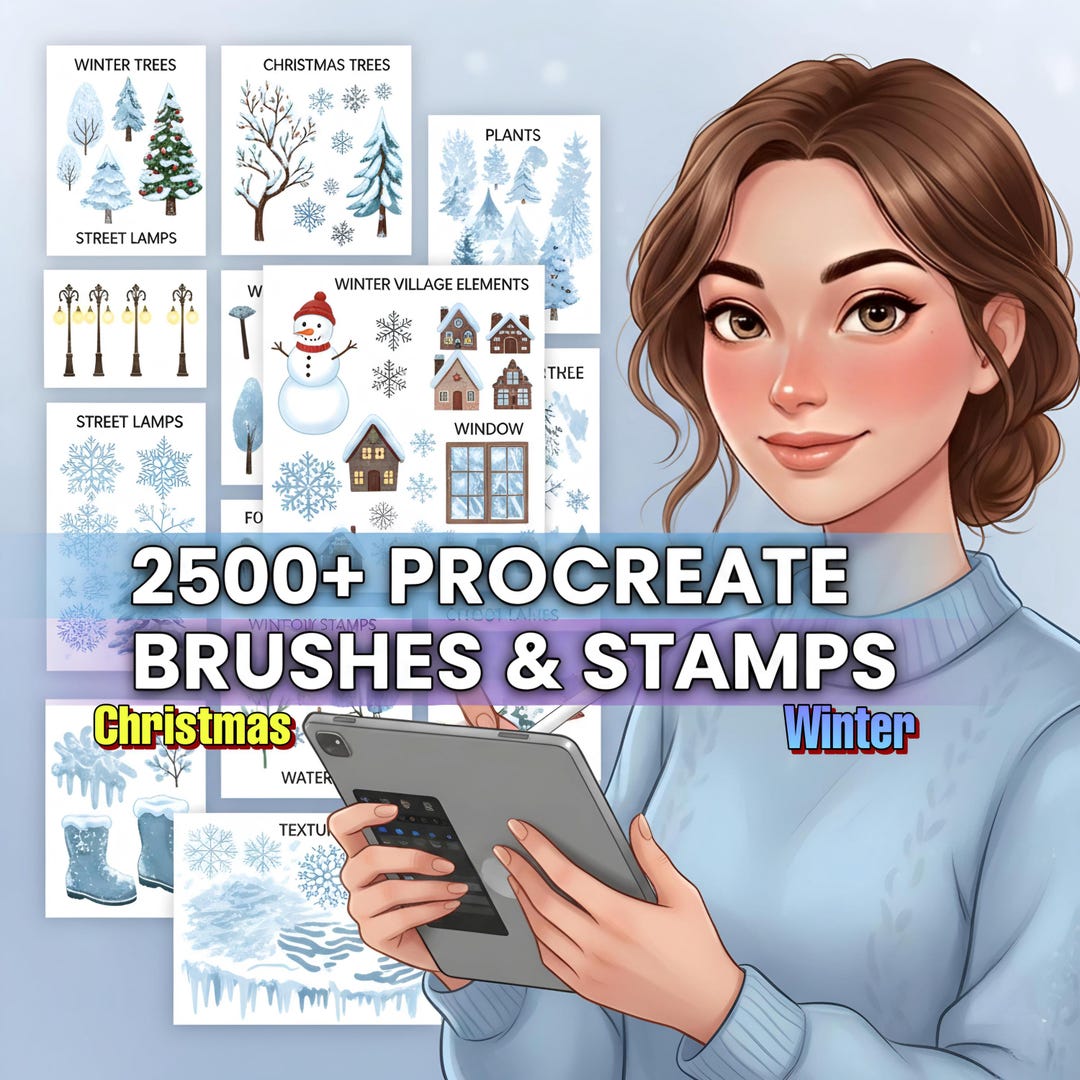 2500+ Procreate Brushes & Stamps Bundle | Winter, Christmas, Snow ...