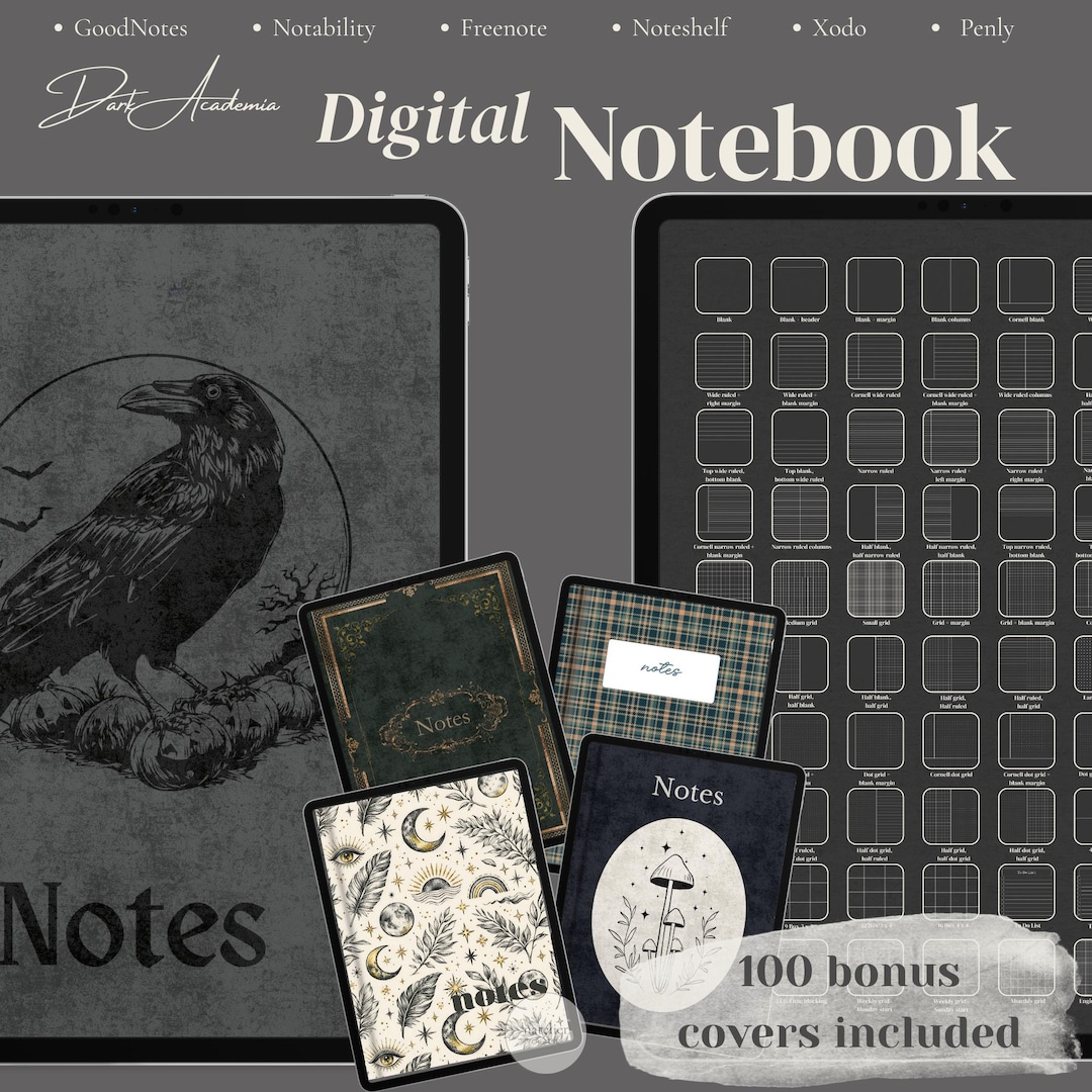 Dark Academia Black Edition Notebook, 70 Templates & 14 Custom Tabs ...
