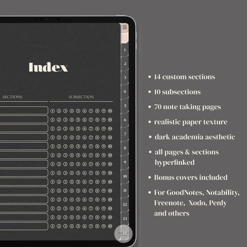 Dark Academia Black Edition Notebook, 70 Templates & 14 Custom Tabs ...