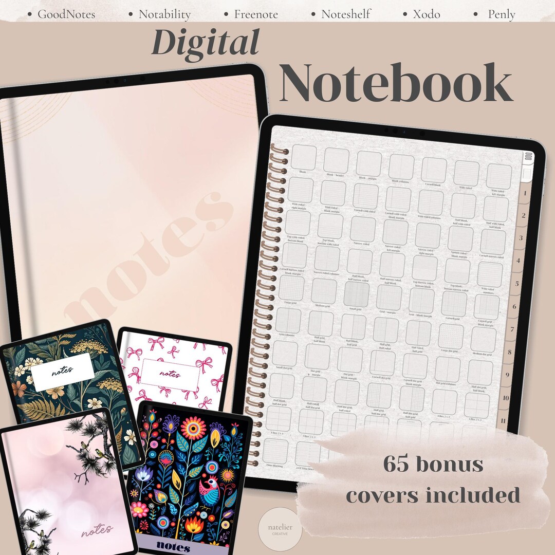 Minimalist Digital Notebook, Hyperlinked Notebook for Goodnotes, 70 ...