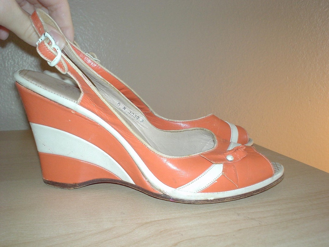 1950s Jack Rogers "miami Wedgelings" High Wedgie Sandals 6N Orange ...
