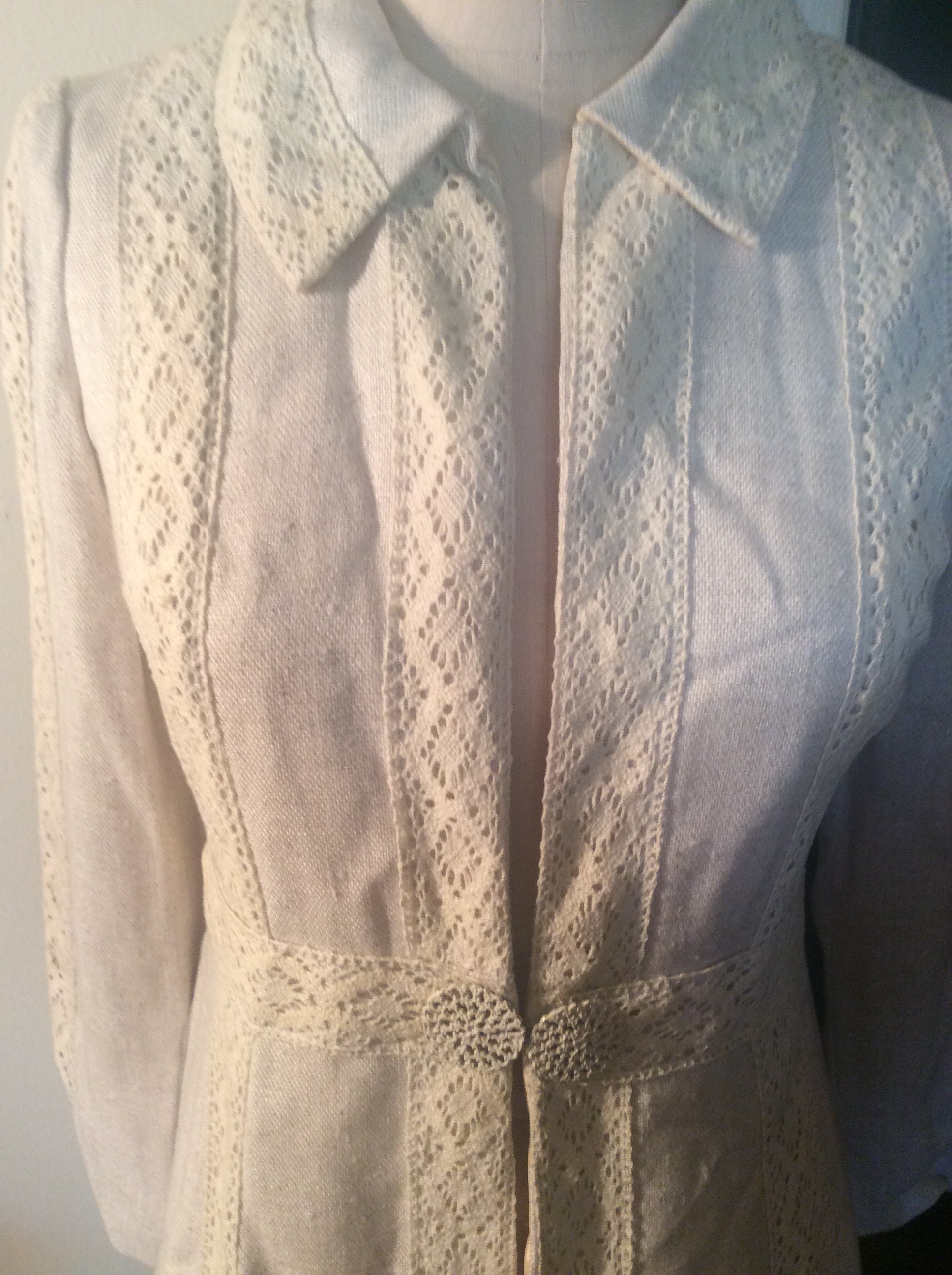 Cream Linen Long Dress Jacket Xs to Small Lace Trim - Etsy