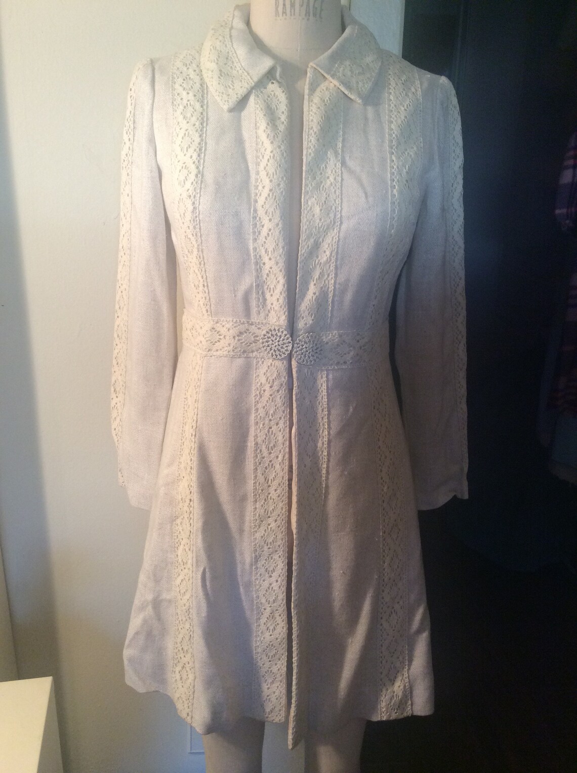 Cream Linen Long Dress Jacket Xs to Small Lace Trim - Etsy