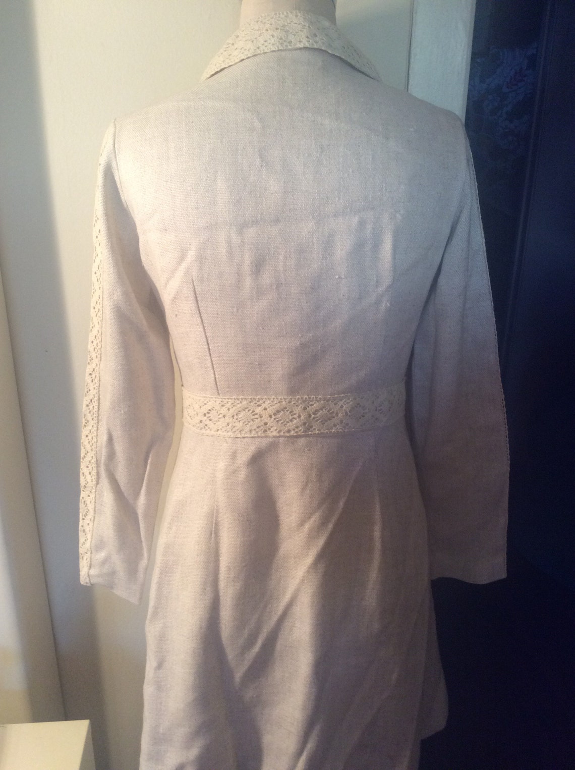 Cream Linen Long Dress Jacket Xs to Small Lace Trim - Etsy