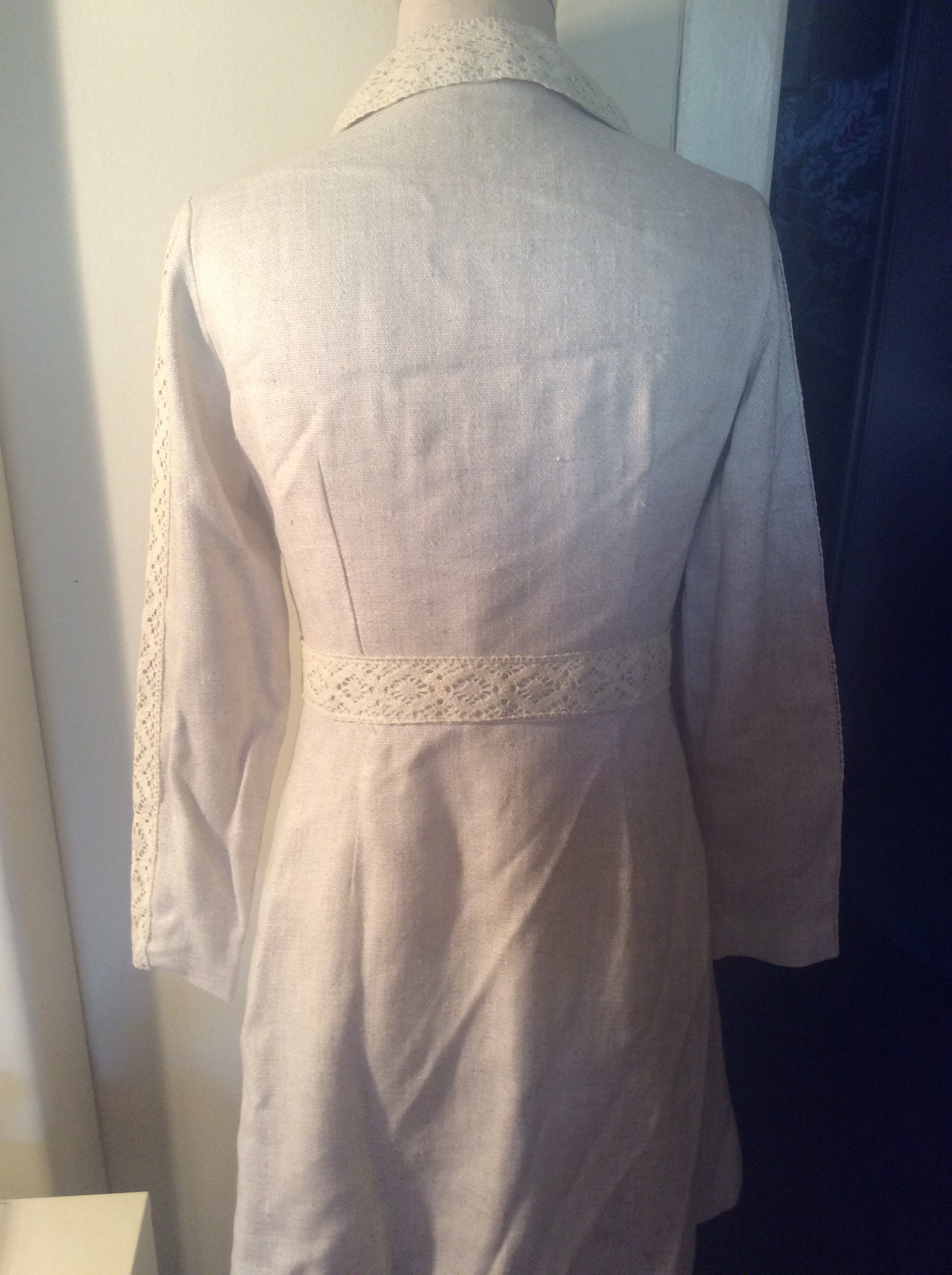 Cream Linen Long Dress Jacket Xs to Small Lace Trim - Etsy