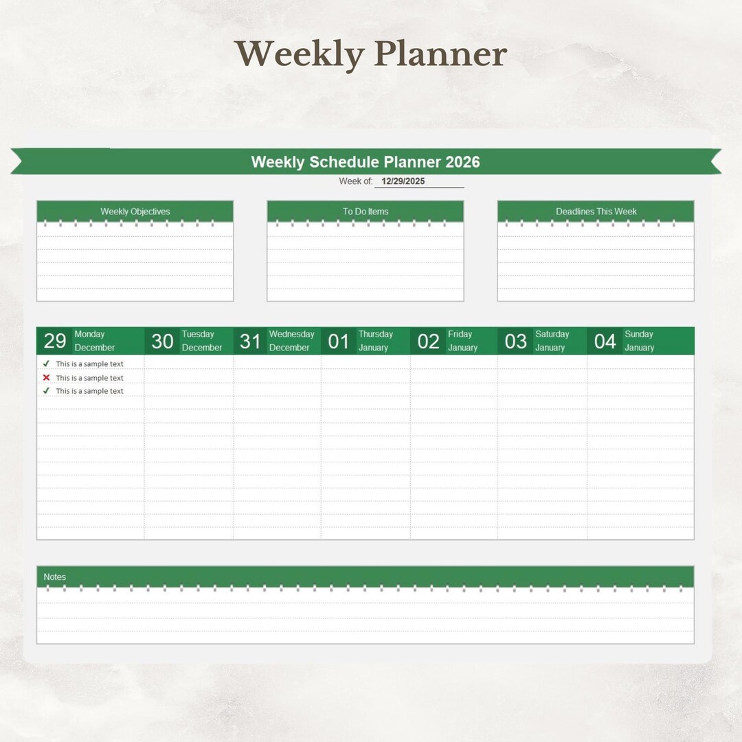 2026 Yearly Week Wise Weekly Planner | Digital & Printable A4 | Undated ...