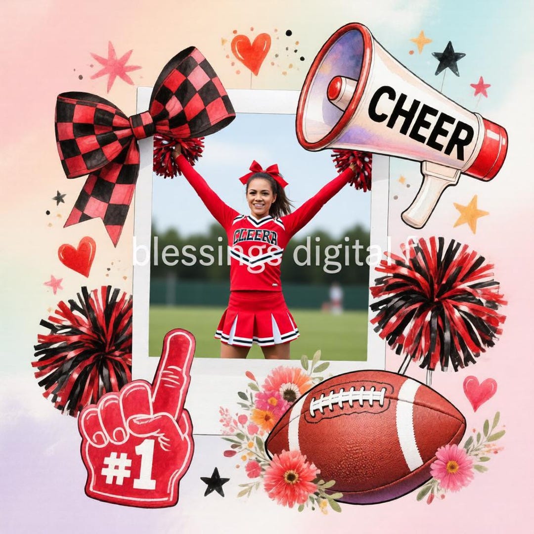 Cheerleading Digital File, Polaroid Frame, Football, Pom Poms, Cheer ...