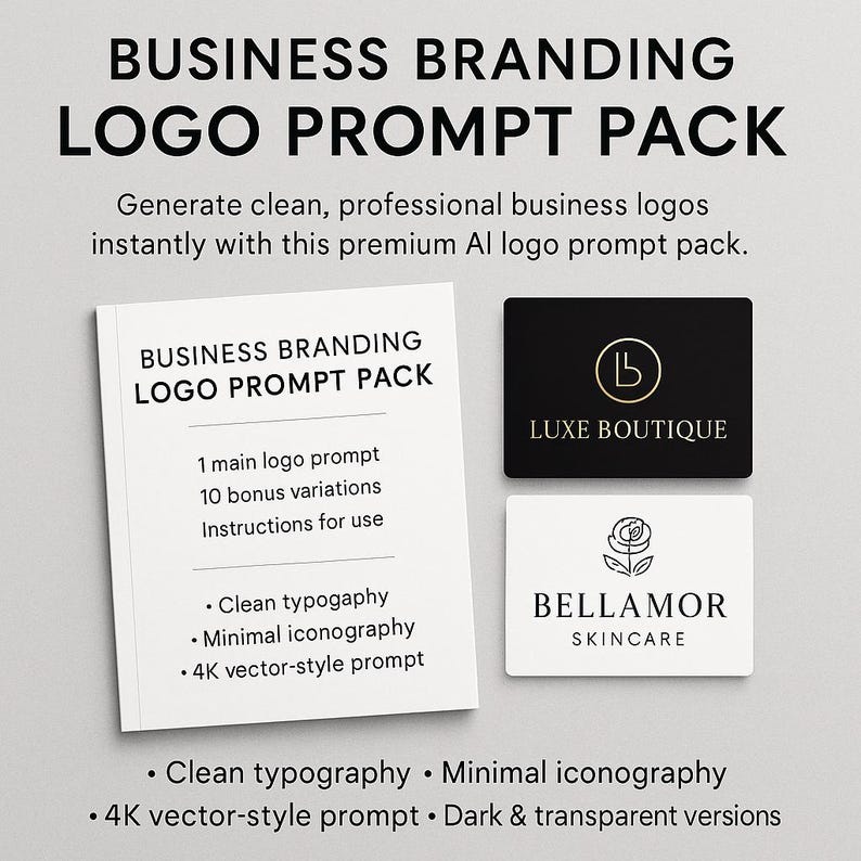 Business Logo Prompt Pack • AI Branding Logo Generator • Modern Minimal ...