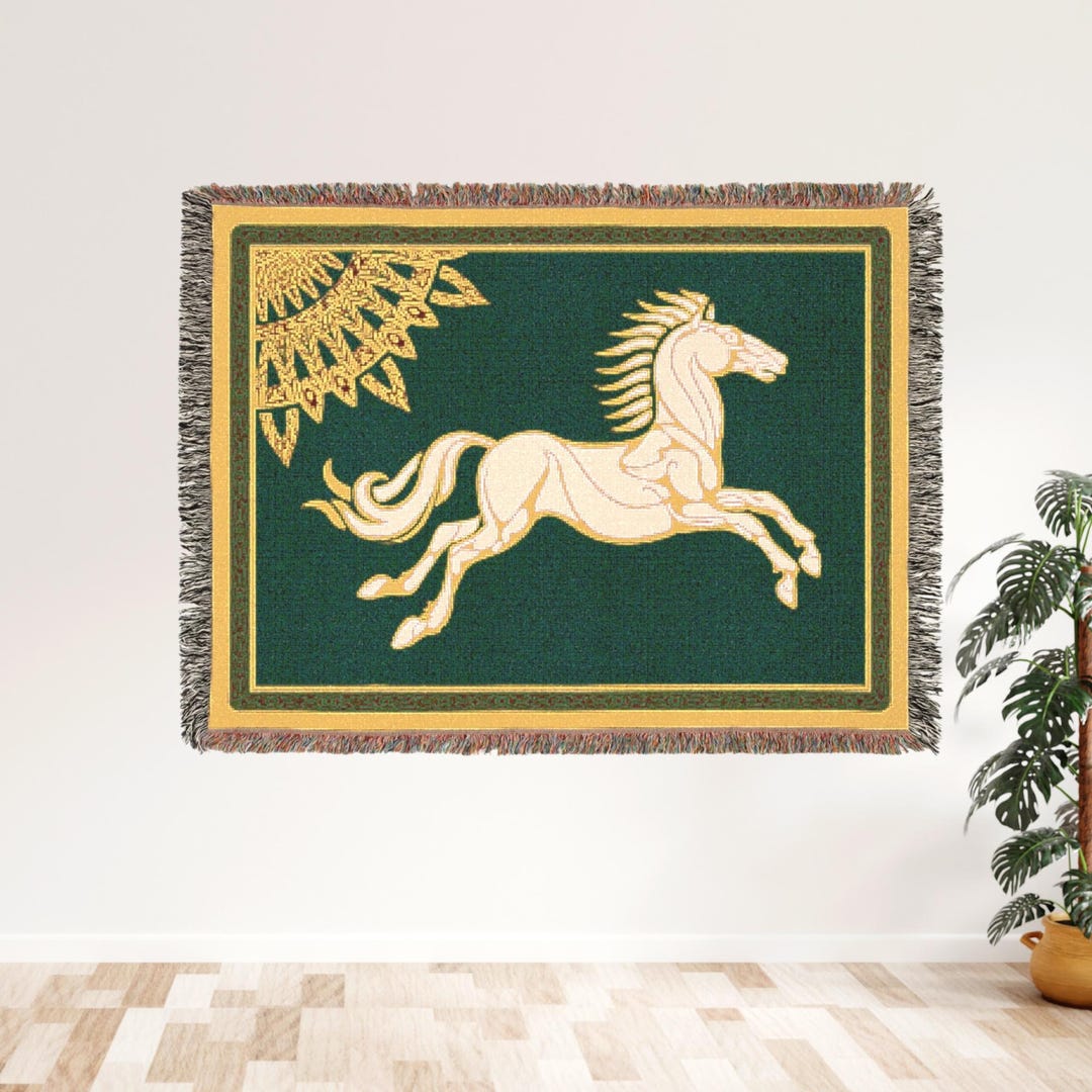 LOTR Inspired ROHAN Woven Blanket – Elvish Art Throw – Fantasy Green ...