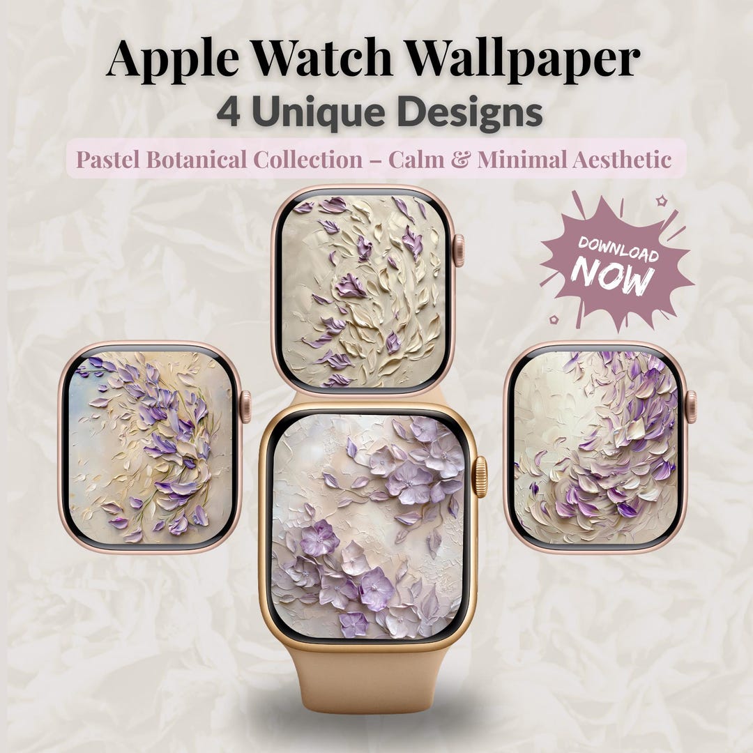 Purple Cream Floral Apple Watch Wallpaper Bundle | 4 Digital Watch ...
