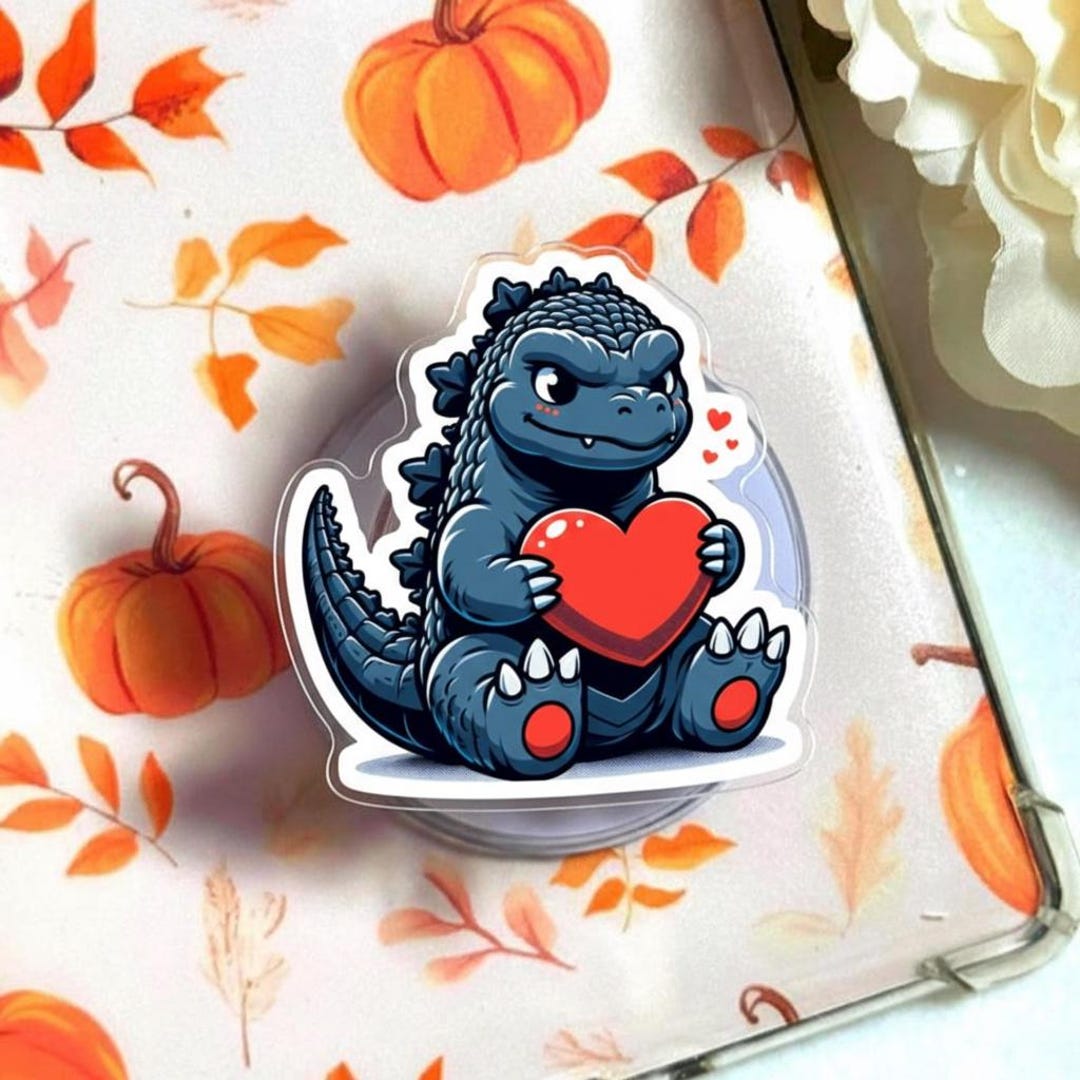 Godzilla Valentine Phone Grip – Cute Dino With Heart, Perfect Valentine ...