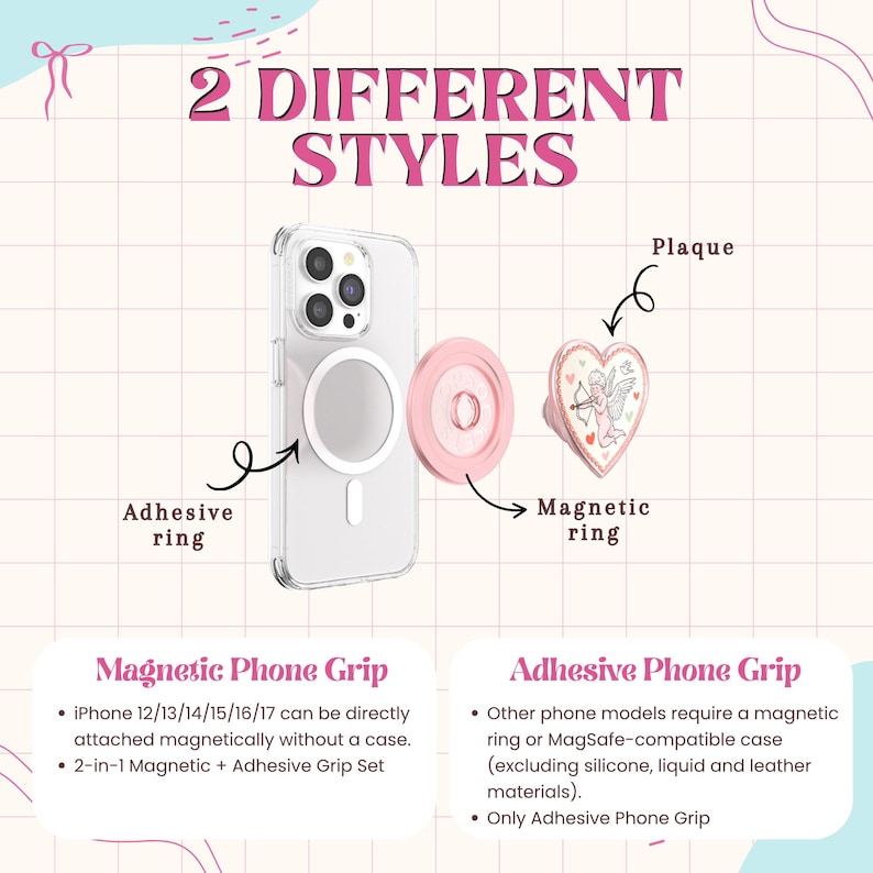 Cute Pink Bones Magsafe Phone Grip: Halloween Magnetic Phone Holder ...