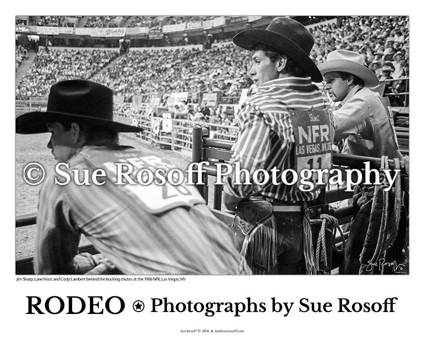 Jim Sharp, Lane Frost, Cody Lambert the 1986 NFR 16x20 Black & White ...