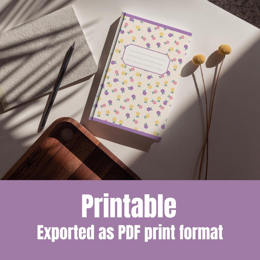 50 Pages Printable Notebook| Floral Notebook | 24 Lines Notebook - Etsy