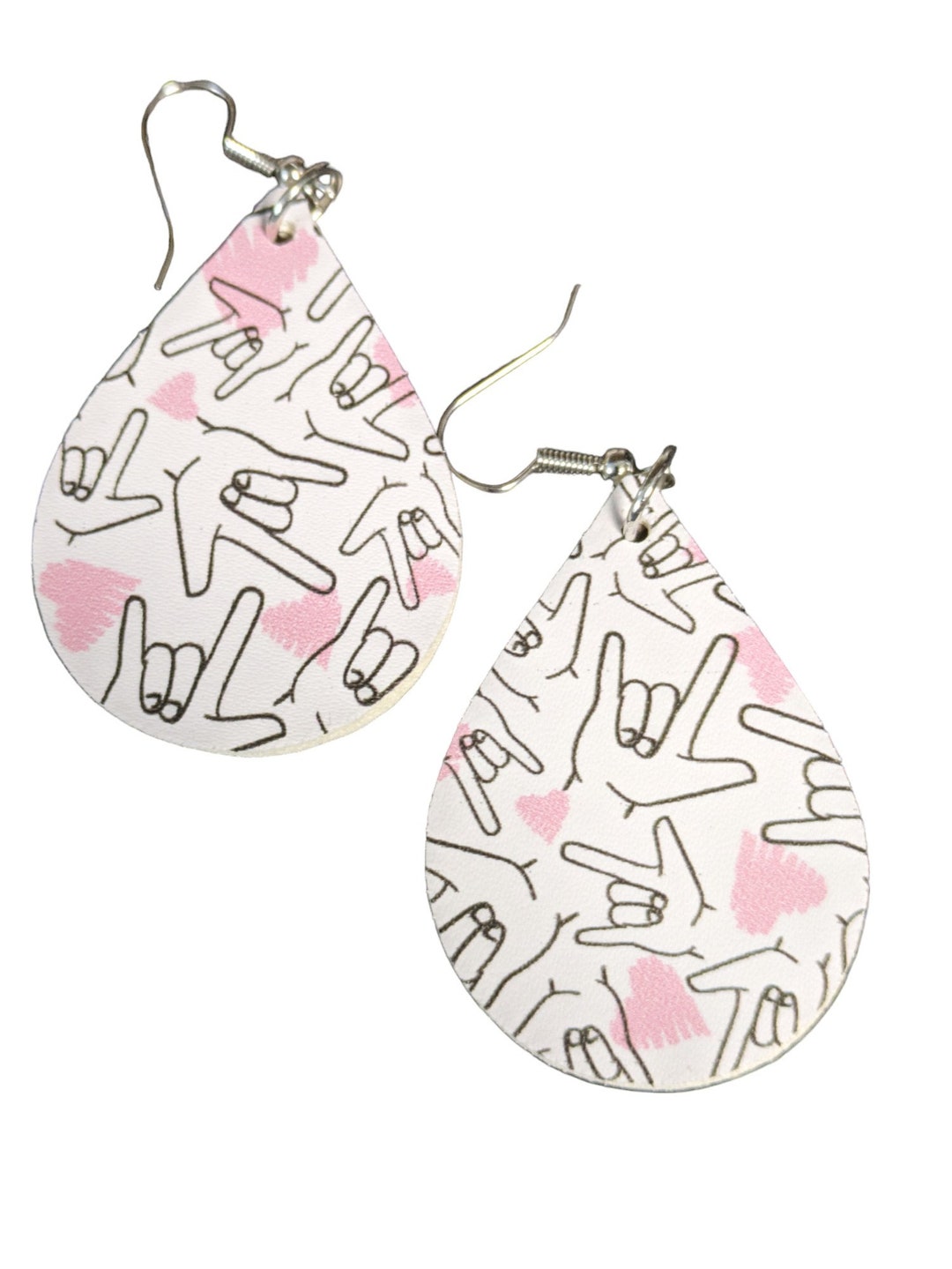 Deaf Culture Statement Earrings - Faux Leather 'I Love You' Sign ...