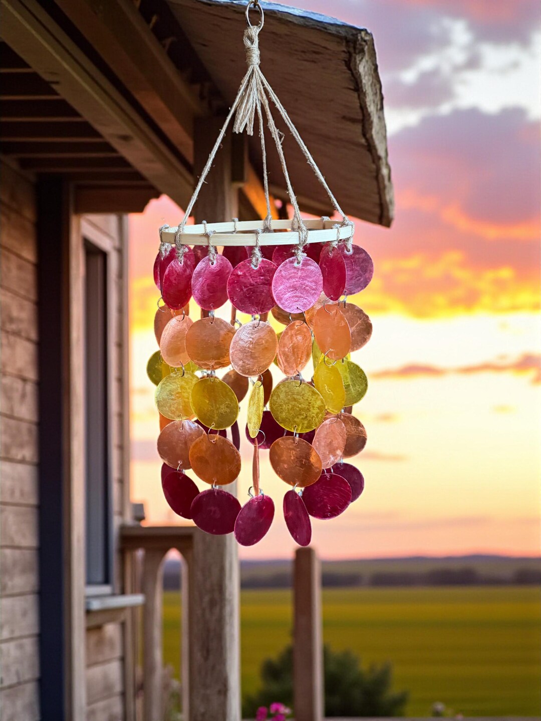 Rustic Capiz Shell Wind Chime: Handmade Autumn Coastal Decor - Etsy